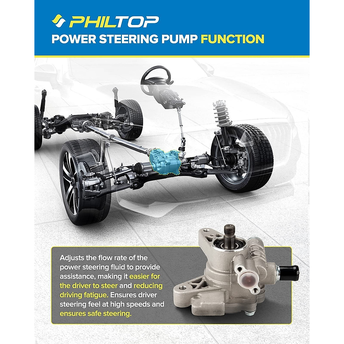 PHILTOP 21-5919 Power Steering Pump Fit For 1998-2002 Accord 2.3L Power Steering Pump