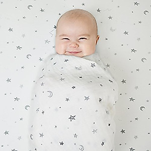 American Baby Company 15" x 33" Fitted Bassinet Sheet, Printed 100% Natural Cotton Jersey Knit, Grey Star and Moon, Soft Breathable, for Boys and Girls