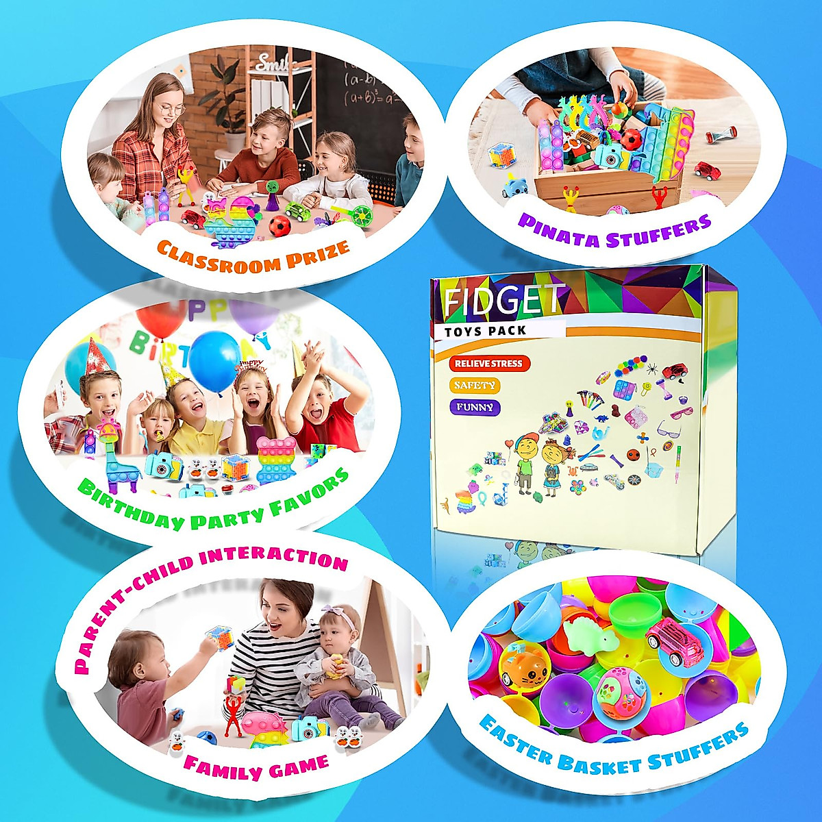 200 pcs Party Favors for Kids, Fidget Toys Pack, Stocking Stuffers, Easter Basket Stuffers, Birthday Gift Toys, Prize Box Toys, Treasure Box Birthday Party, Goodie Bag Stuffers, Carnival Prizes, Pinata Filler Stuffers Toys for Classroom, Assortment Party