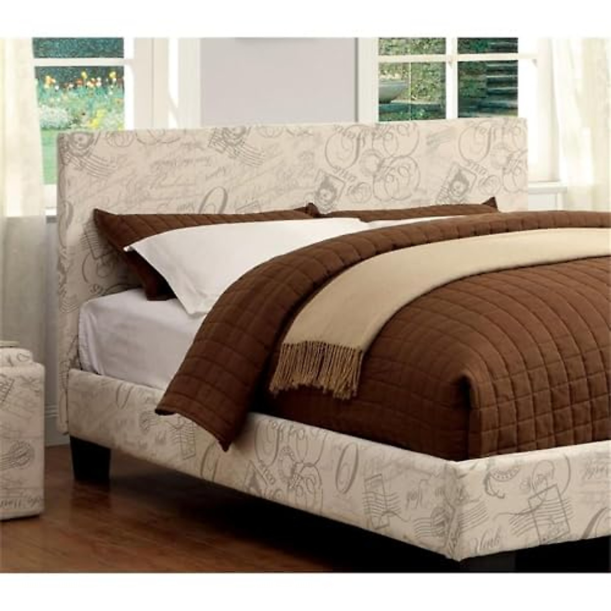 Furniture of America Malena Leatherette Headboard, Full-to-Queen, Ivory Script