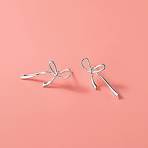 Reffeer Solid 925 Sterling Silver Bow Stud Earrings for Women Teen Girls Bowknot Stud Earrings Drops (A-Silver)