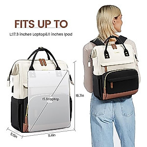 LOVEVOOK Laptop Backpack Purse for Women, Nurse Work Business Travel Backpack Bag, Wide Open Backpack, Lightweight Water Resistent Daypack with USB Charging Port, 15.6 inch, Beige-Black-Brown