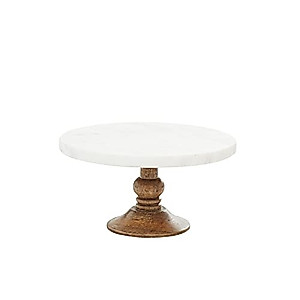 Deco 79 Mango Wood Cake Stand with Wood Base, 10" x 10" x 5", White