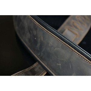 Iconic Leathers 3.25&quot; Wide Lightly Distressed Dark Brown Dual Padded Leather Guitar and Bass Strap IL-5DBrn