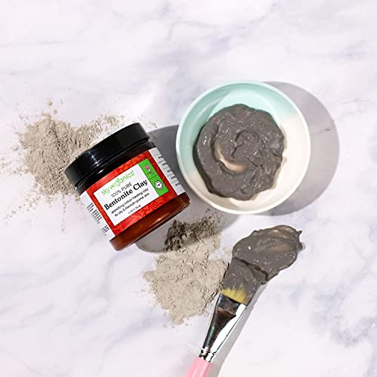 Sky Organics Indian Healing Clay with Detoxifying Bentonite Clay for Face, Helps Remove Impurities, Suitable for Oily or Blemish-Prone Skin, 100% Pure, Vegan & Cruelty-Free Skin Care, 4 Oz.