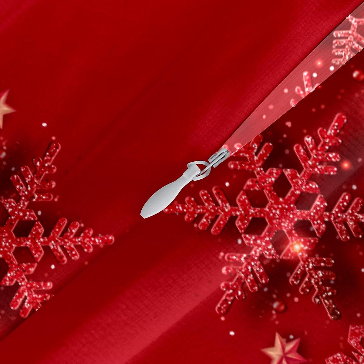 Diusye Christmas Card with Shining Red Snowflakes and Stars Cushion Covers, 1 Pack Throw Pillow Covers Decorative Soft Velvet Pillowcase for Couch Sofa Bed Car Living Room, 16x24 Inch