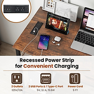 Tangkula Computer Desk with Charging Station, 40” Industrial Home Office Desk with Drawer & Adjustable Shelf, Compact Computer Workstation with CPU Stand & Headphone Hooks, Study Writing Desk