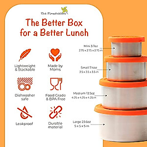 The Pinwheelers - Storage Containers With Lids, Food Storage Container Christmas Gift Bundle, Stainless Steel Containers With Lids In 4 Assorted Sizes, Family Gifts Ideas, Orange Lid