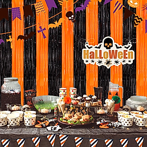 Black Orange Streamers Foil Fringe Curtain 3.3 x 8.3ft Party Streamers 2Pack Metallic Streamer Curtains Mermaid Birthday Themed Party Decorations Tinsel Curtain for Parties Streamers Halloween Decor