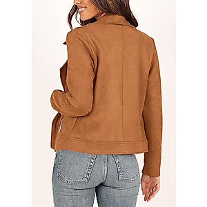 PRETTYGARDEN Womens Winter Faux Suede Motorcycle Jacket Long Sleeve Zipper Pockets Short Coat Y2K Fashion Dressy Outerwear (Brown,X-Large)