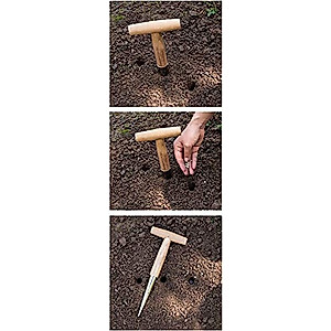 Hand Dibber with Wooden Handle, Chrome Coated Stainless Steel Head - Lightweight Sturdy Handy Seeding Garden Tool Kit for Sow Seeds (Dibber New)