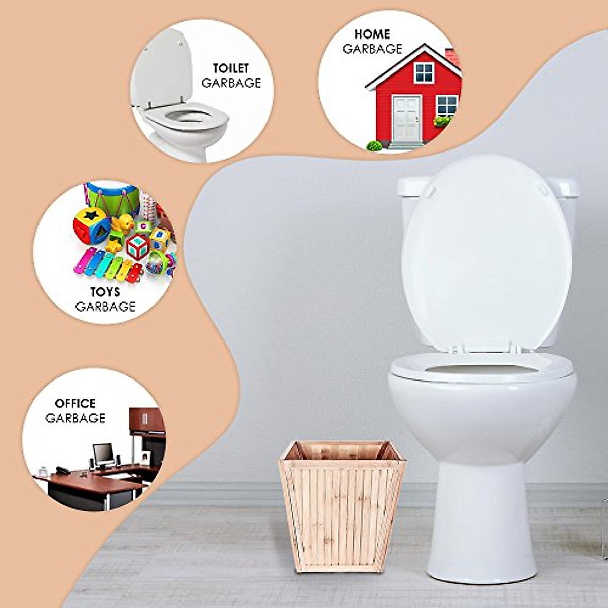 ToiletTree Products 100% Bamboo Wooden Wastebasket Trash Can