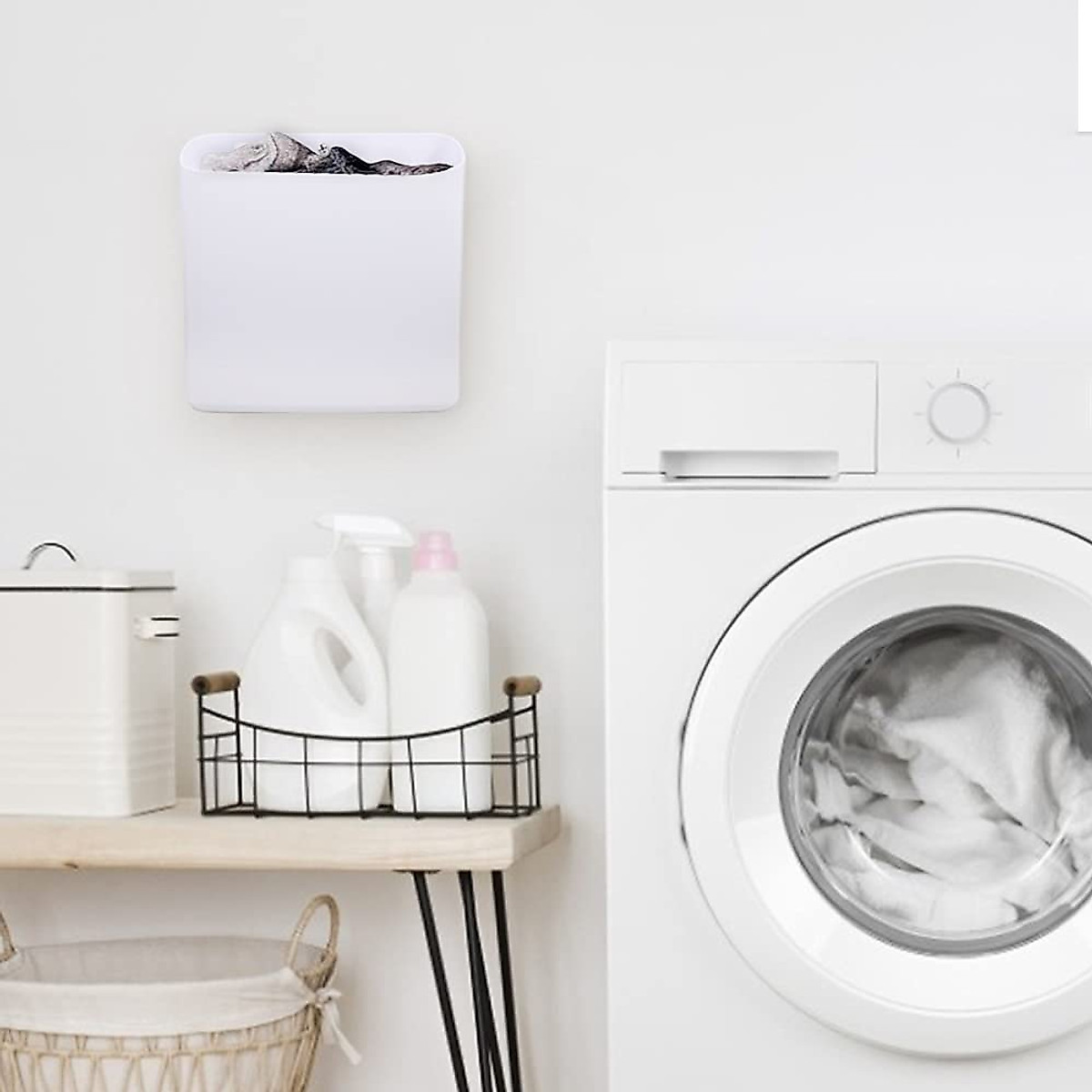 Picowe Magnetic Laundry Storage, Large Lint Holder Bin, Space-Saving Trash Container Hanging on Dryer, Washer or Wall Mount (Gray White)