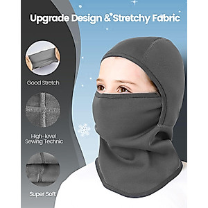 Aegend Kids Balaclava Windproof Ski Face Warmer for Cold Weather Winter Sports Skiing, Running, Cycling, 1 Piece, 4 Colors Gray