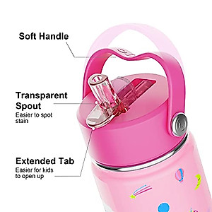 Oisiz Kids Water Bottle with Straw Lid 14oz, Vacuum Insulated 316 Stainless Steel Water Bottles for Kids for School, Leakproof Toddler Water Bottle, BPA Free and Keep Cold for 24 Hours