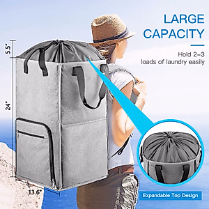 Laundry Backpack Bag, Bukere Extra Large 2 in 1 Laundry Hamper Basket for College Students Dorm Essentials, Adjustable Shoulder Straps, Freestanding Laundry Bag for Apartment, Laundromat, Travel