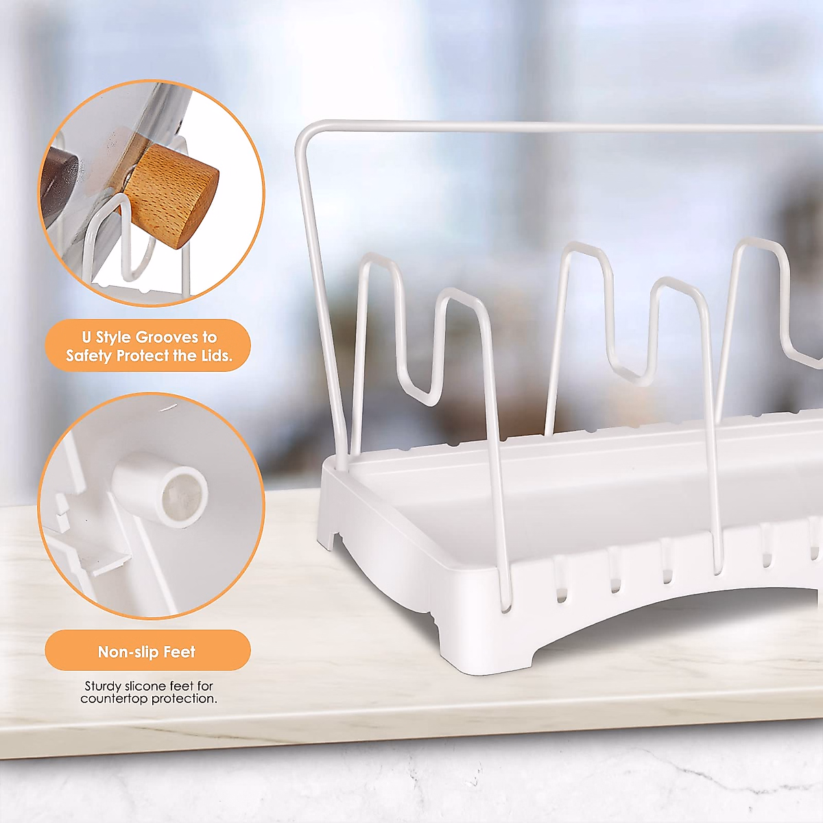 Zvonema ZNM Pan Organizer, Expandable Pot and Pan Organizer for Cabinet, Pots Lid Organizer Rack Holder with 10 Adjustable Compartment for Kitchen Pantry Storage, White