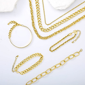 Glenmal 7 Pcs Halloween 90S Jewelry Set for Women Gold Necklace Bracelet Sets 80s Hip Hop Jewelry Gold Party Accessories (Classic)