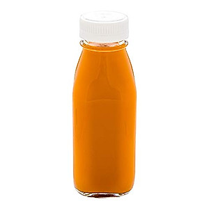 Restaurantware French Countryside 10 Ounce Juice Bottles 10 Square Juicing Bottles - With Tamper-Evident Caps Reusable Clear Glass Juicing Storage Bottles For Smoothies Milk Tea And More