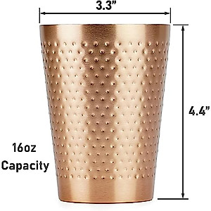 Arora Metal Anodized Hammered Copper color Tumbler Set of 6, Aluminum Handcrafted Cold-Drink Cups for Cocktail Drink, Beer Bar Party Gifts ,16oz