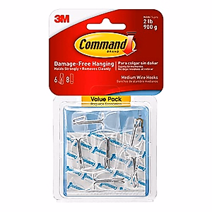 Command Medium Wire Toggle Hooks, Damage Free Hanging Wall Hooks with Adhesive Strips, No Tools Wall Hooks for Hanging Organizational Items in Living Spaces, 6 Clear Hooks and 8 Command Strips