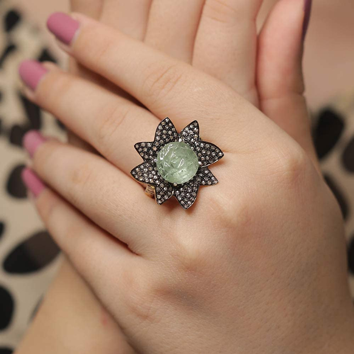 Handmade Natural Diamond Ring ,With 14K Fine Gold Star Shape Ring With Translucent Blue Freshness Of The Oceans Aquamarine And 0.88 Carat Brown Natural Diamond (I2-I3 Clarity Size : 8.5) For Women