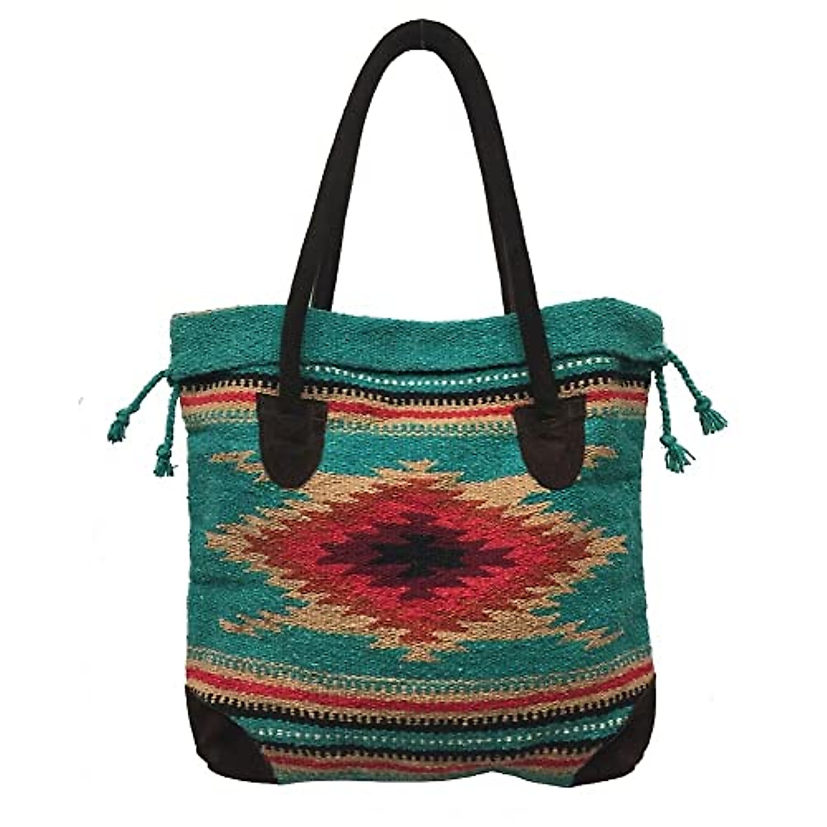 Monterrey Ladies Tote Purse Handwoven Southwestern Aztec Print Suede Handles A