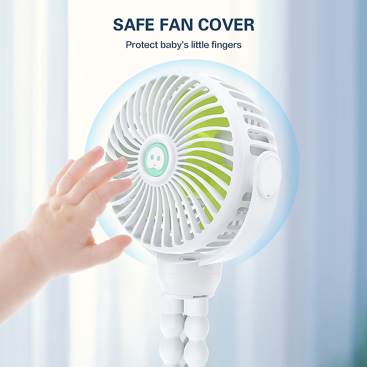 SMARTDEVIL Upgraded Stroller Fan, 3 Speed Portable Clip on Stroller Fan for Baby, 4000mAh Personal Car Seat Fan with Flexible Tripod, Dual 360° Rotatable, for Treadmill, Camping, Bike (White)