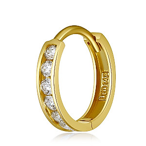 14k REAL Yellow Gold 2mm Thickness CZ Channel Set Hoop Huggie Earrings (12 x 12 mm)