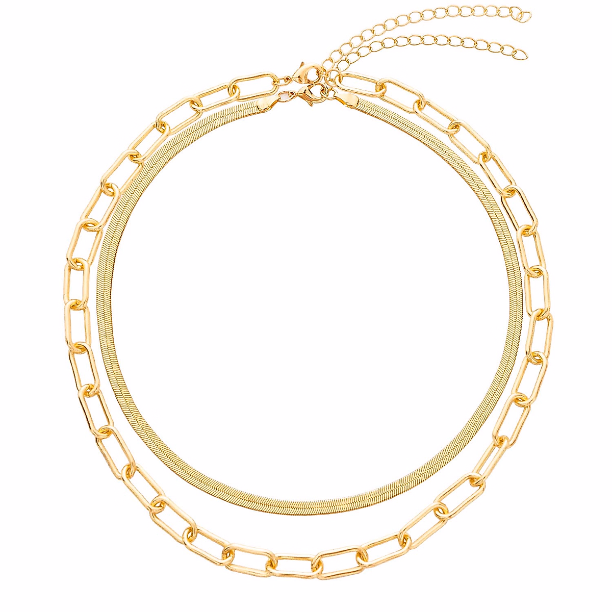 BaubleStar Link Layered Collar Necklace Gold Layering Paperclip Chain Herringbone Snake Choker Statement Fashion Jewelry for Women