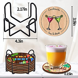 6pcs Drink Coasters with Holder Coasters for Drinks Thick Sturdy Absorbent Cork Coasters Funny Tiki Bar Designs for Coffee Cups Drinking Glasses Table Desk Protection Housewarming Gift Home Decor