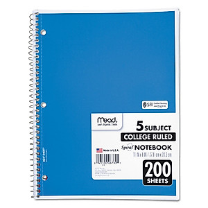 Mead Spiral Notebook, College Ruled Paper, 11" x 8", 200 Sheets, Assorted Colors, 1 Count (06780)