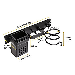 YUET Hair Dryer Holder Hairdryer Station Wall Mounted Spiral Shelf Bracket Stand Hanger Straightener Organizer Blow Storage with Holes Rack For Bathroom Aluminum Professional (Black With Cup)