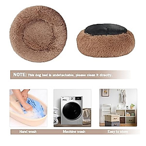 Calming Donut Bed - 23.6" Washable Fluffy Plush Dog Beds, Cozy Soft Anti Anxiety Cuddler, Indoor Pet Cushion with Waterproof Bottom for Small Medium Dogs and Cats