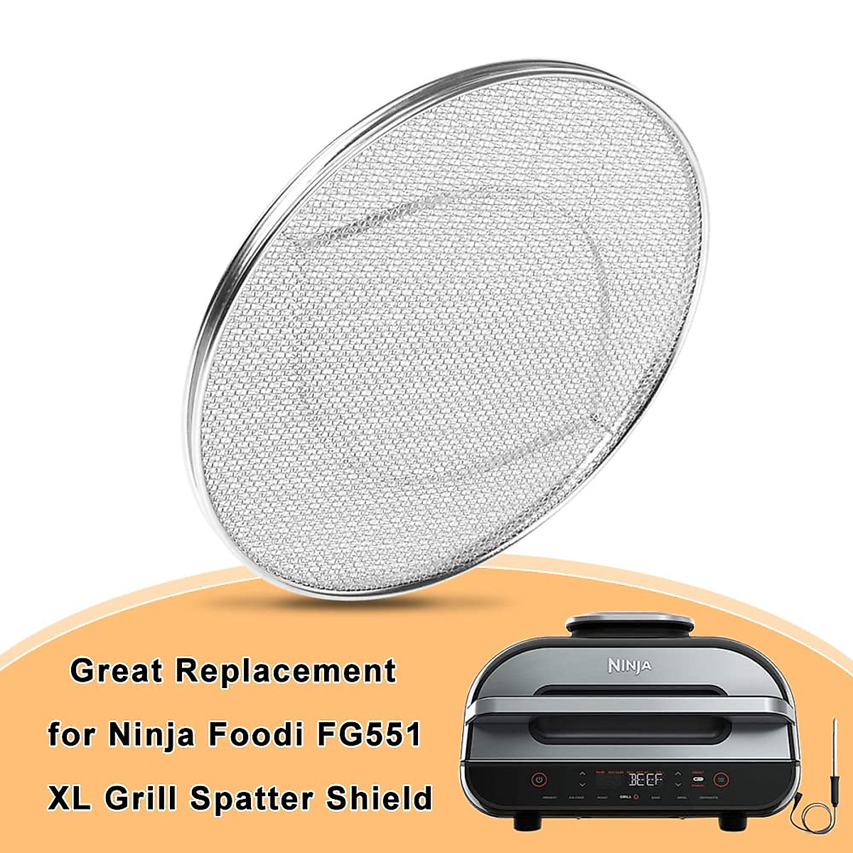 BYKITCHEN Stainless Steel Spatter Shield for Ninja Fg551 Foodi Smart XL Grill, Ninja XL Grill Accessories, Air Fryer Replacement Parts for Ninja 6 in 1 Smart Xl Indoor Grill