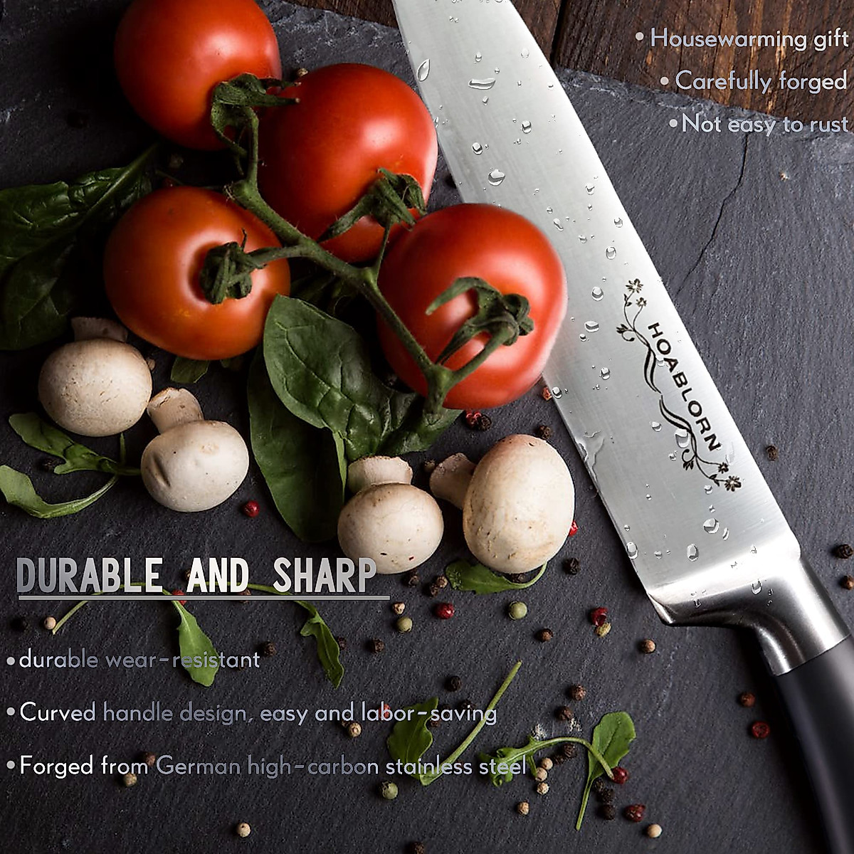 Kitchen Knife Set with Block,HOABLORN Acacia Wood Block Knife Set 15 Pcs with Extra Wine Set,Professional Knives Set for Chefs Family,Best Kitchen Gifts for Housewarming