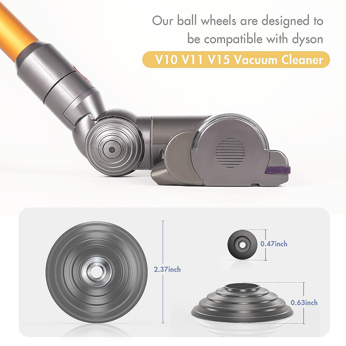 AFDD Ball Wheels Replacement Parts Compatible with Dyson V10 V11 V15 Vacuum Cleaner Replacement Wheel Parts for 100W High Torque Cleaner Head No. 970100-05