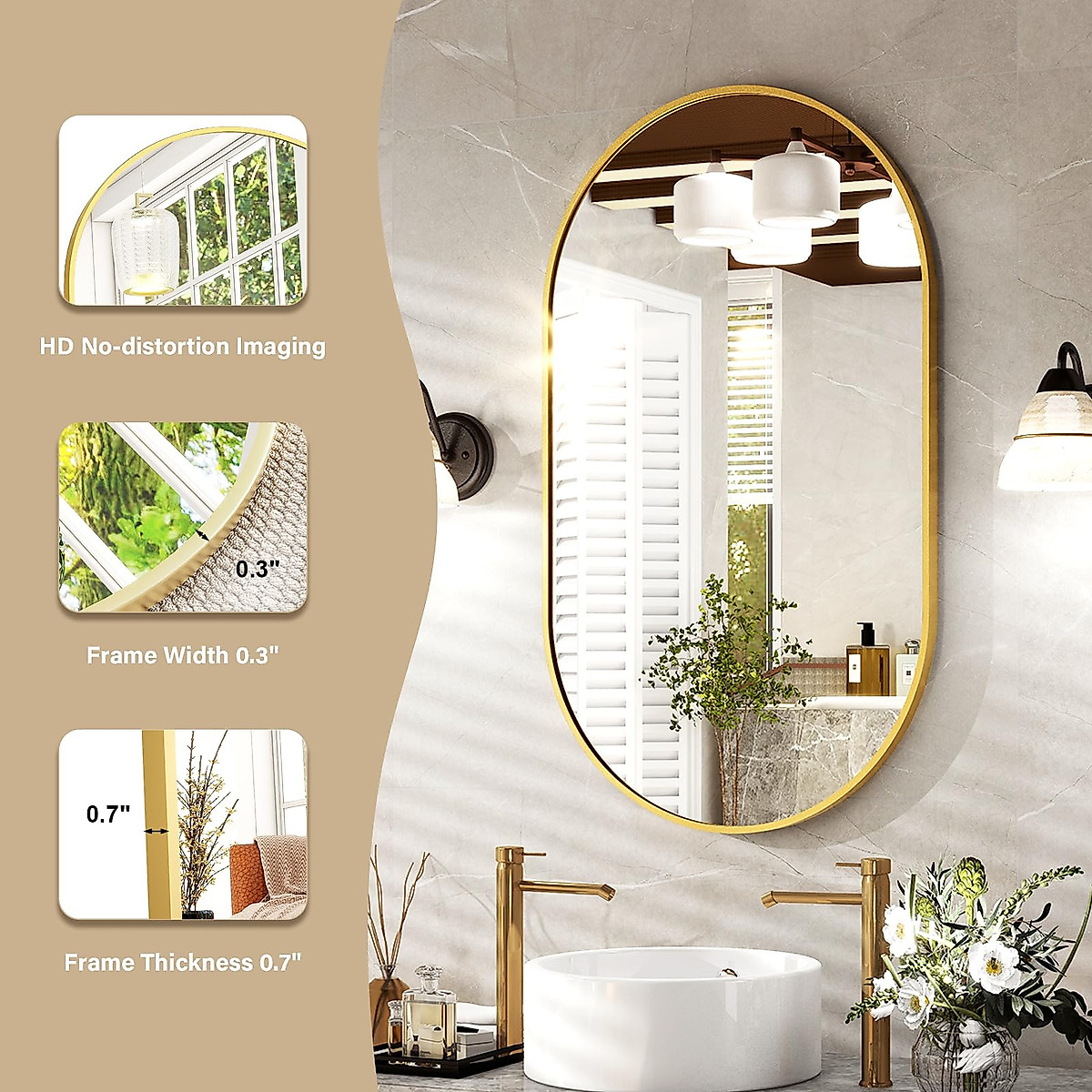 HARRITPURE 20"x28"Oval Bathroom Mirror Wall Mounted Chic Brushed Metal Frame Hang Vertically & Horizontally Perfect Modern Decor for Bedroom Bathroom Entryway Living Room Gallery Wall