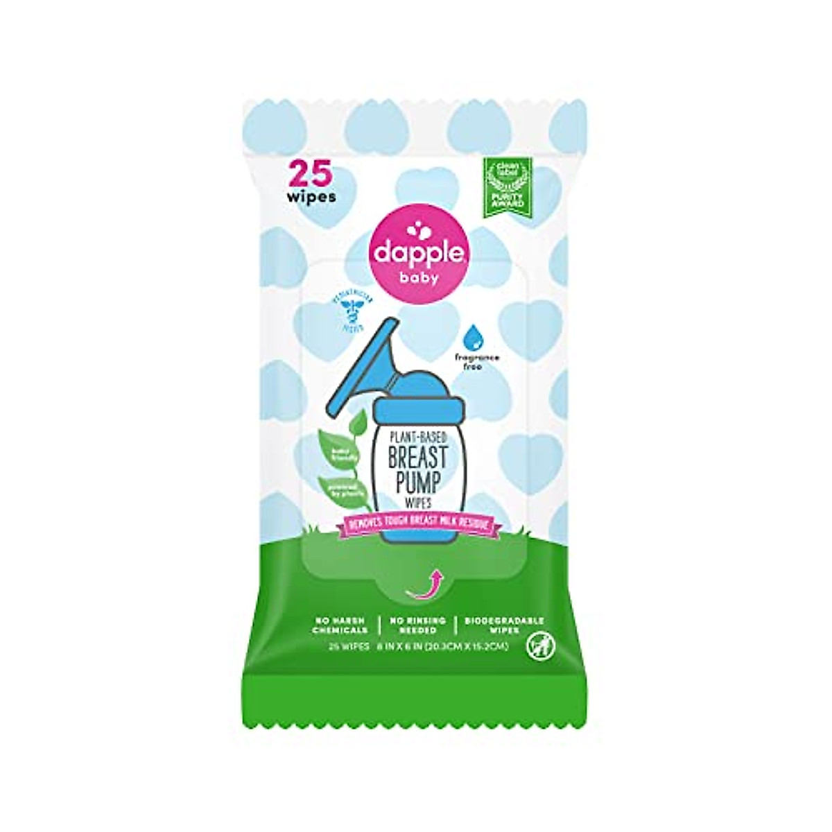 Breast Pump Wipes by Dapple Baby, 25 Count, Fragrance Free, Plant Based & Hypoallergenic Breast Pump Wipes - Removes Milk Residue, Leaves No Taste - Convenient Wipes Pouch