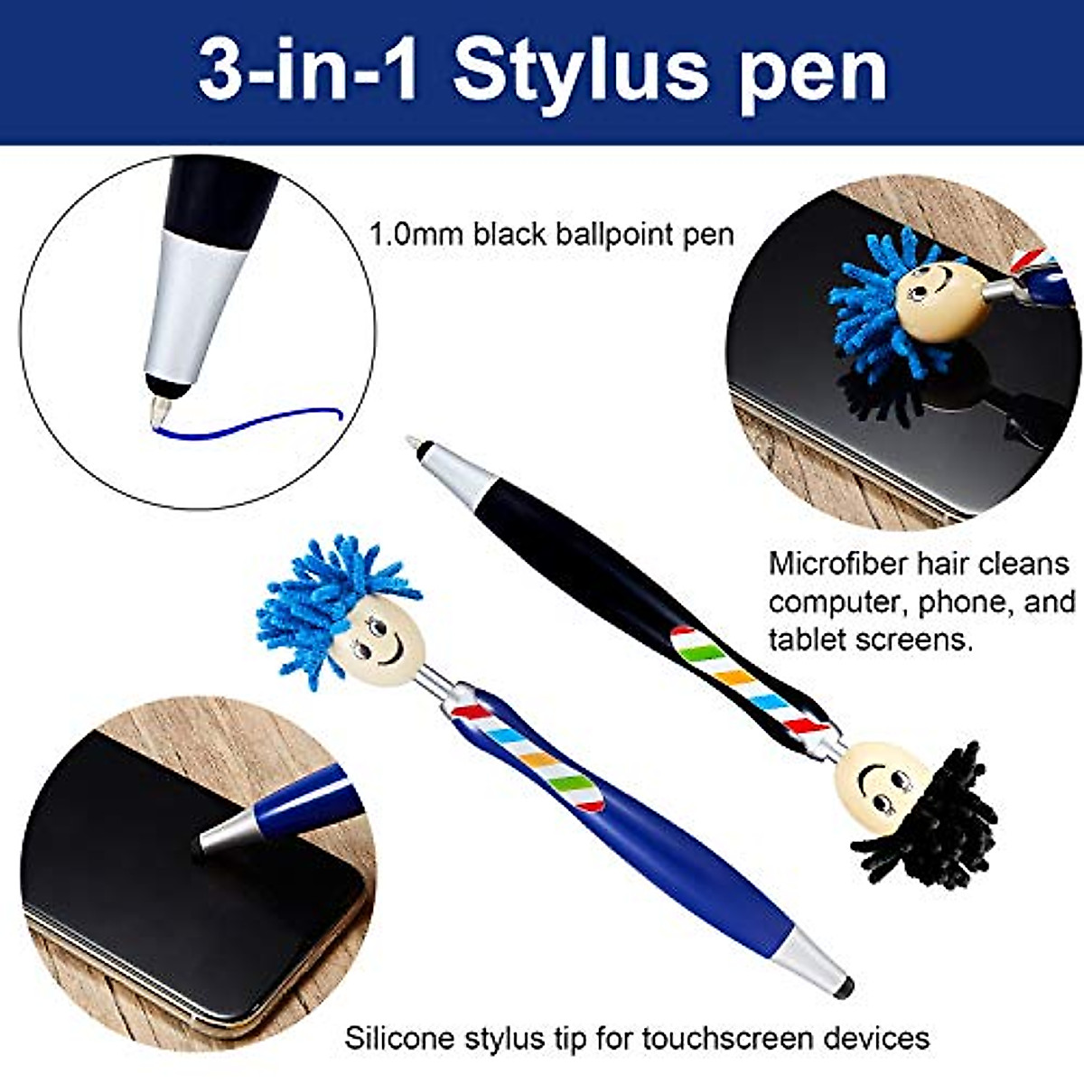 Mop Head Stylus Pen for Touch Screen Cleaner Stylus Pens for Kids 3-in-1 Stylus Pen Duster for Universal Touch Screen Devices (5 Pieces)
