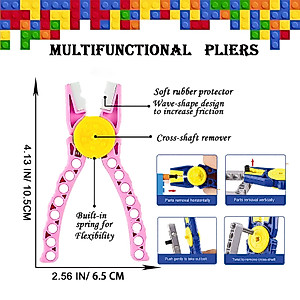 SIOYTOER Building Blocks Tool Kit Brick Separator Tools Compatible with Lego &Technic Mini Blocks Tool Set Multi-Functional Hammer Pliers Tweezers Finger Protectors with Tin Box (Pink)