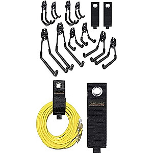 SMARTOLOGY Garage Wall Hooks Set with 9 Pack Cord Storage Straps
