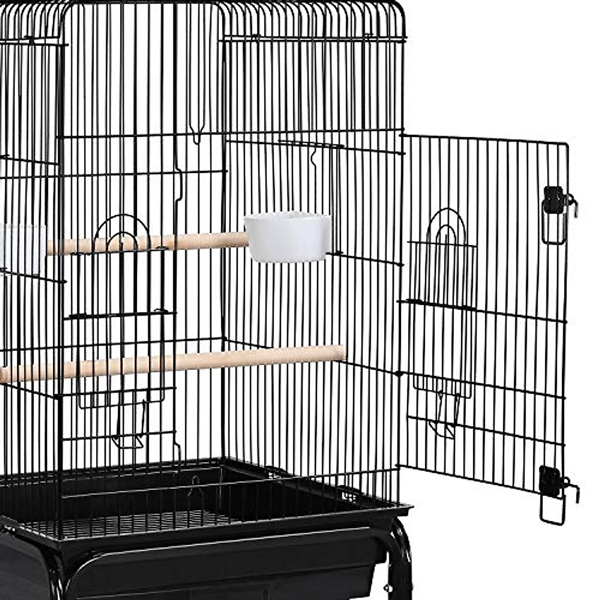 Yaheetech Medium Parakeet Bird Cage for Small Birds Sun Parakeets Green Cheek Cockatiels Conures with Wooden Perches&Rolling Stand, Black