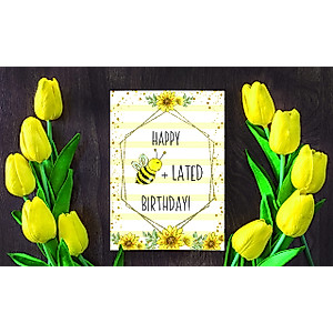 Red Door Inspirations Happy Belated Birthday Card, Single Card and Envelope (Bee-Lated Single Birthday Card)