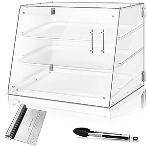 Commercial Countertop Bakery Pastry Display Case - Heavy Duty, Sturdy Stable Clear Acrylic, Thick Panels, Upgraded Finish, Stainless Steel Handles, Hardware for Easy Assembly, Food Tongs Dough Scraper