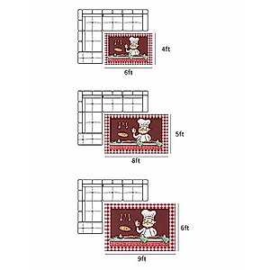 Absorbant Area Rug, Kitchen Decor Cartoon Chef Gourmet Food Dinner Table Wine Red Buffalo Check Outdoor Non-Slip Bottom Carpet Mat for Patio Camping Rv Picnic Backyard Deck Balcony Porch Beach 4x6 ft
