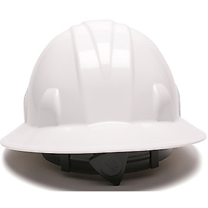 Pyramex HP24110 Full Brim Hard Hat 4 Point Ratchet Suspension - White, 12 Count