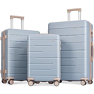 Merax 3 Pcs Expandable ABS Hardshell Luggage Sets with Spinner Wheel Suitcase TSA Lock Suit Case, Light Blue, (20/24/28)