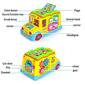 Luwsldirr Kids Cartoon Sound Light School Bus Kids Preschool Interactive Educational School Bus#
