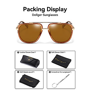 Dollger Oversized Square Aviator Sunglasses for Men Women Retro Pilot Shades Brown Frame Champagne Lens